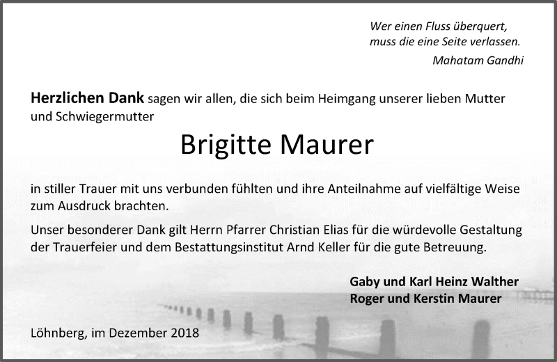 Traueranzeigen von Brigitte Maurer | www.vrm-trauer.de