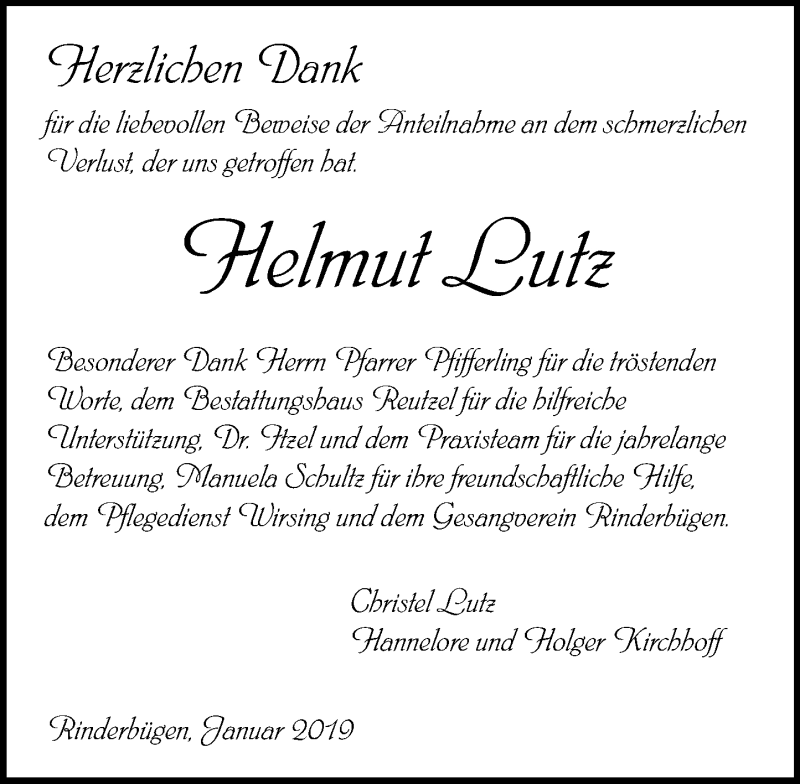 Traueranzeigen von Helmut Lutz | www.vrm-trauer.de