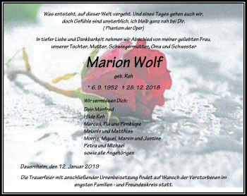 Traueranzeigen von Marion Wolf | www.vrm-trauer.de