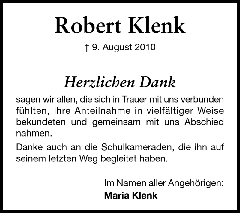 Traueranzeigen von Robert Klenk | www.vrm-trauer.de