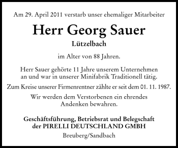 Traueranzeigen von Georg Sauer | www.vrm-trauer.de