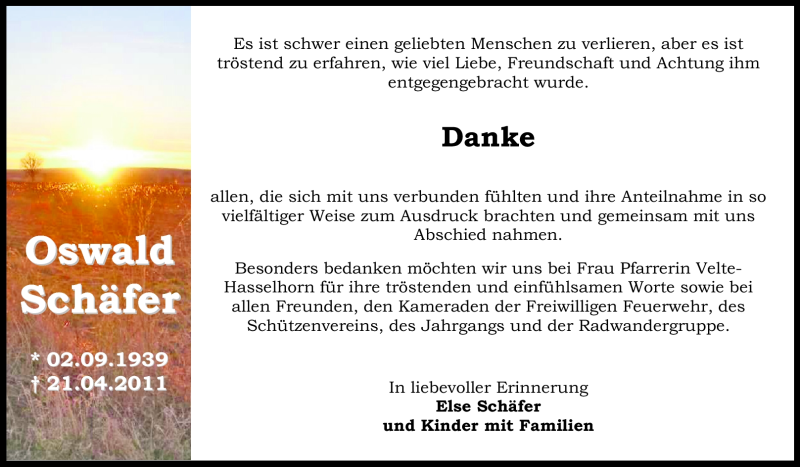 Traueranzeigen von Oswald Schäfer | www.vrm-trauer.de
