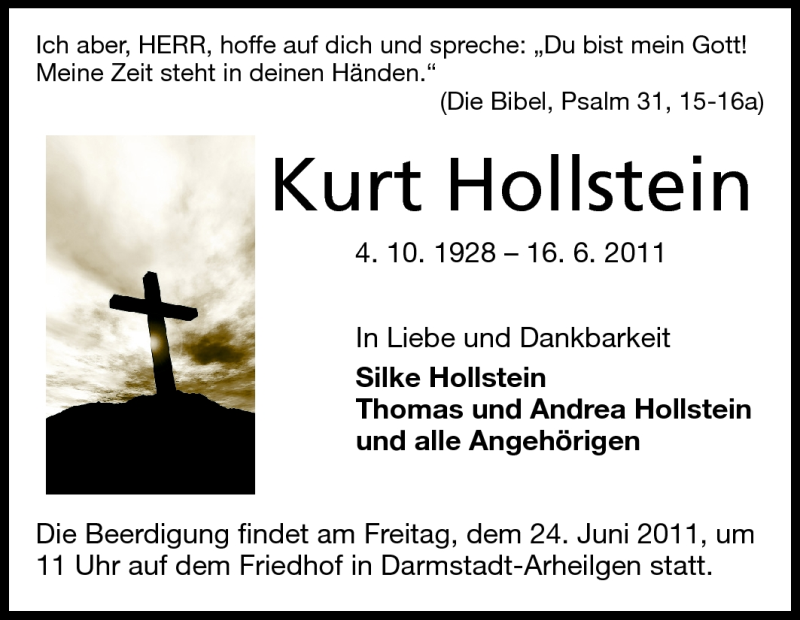 Traueranzeigen von Kurt Hollstein | www.vrm-trauer.de