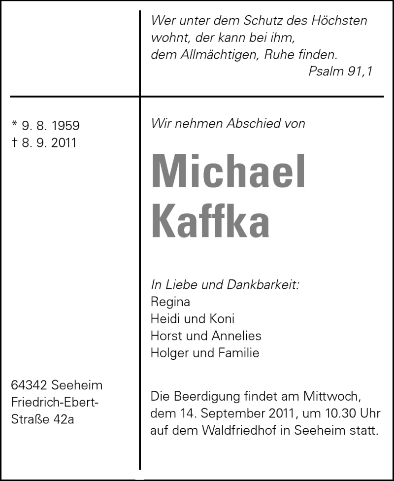 Traueranzeigen von Michael Kaffka | www.vrm-trauer.de