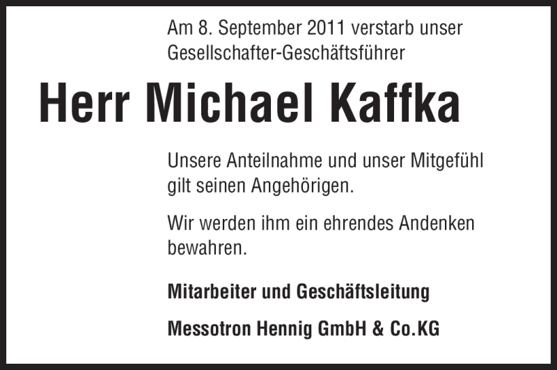 Traueranzeigen von Michael Kaffka | www.vrm-trauer.de