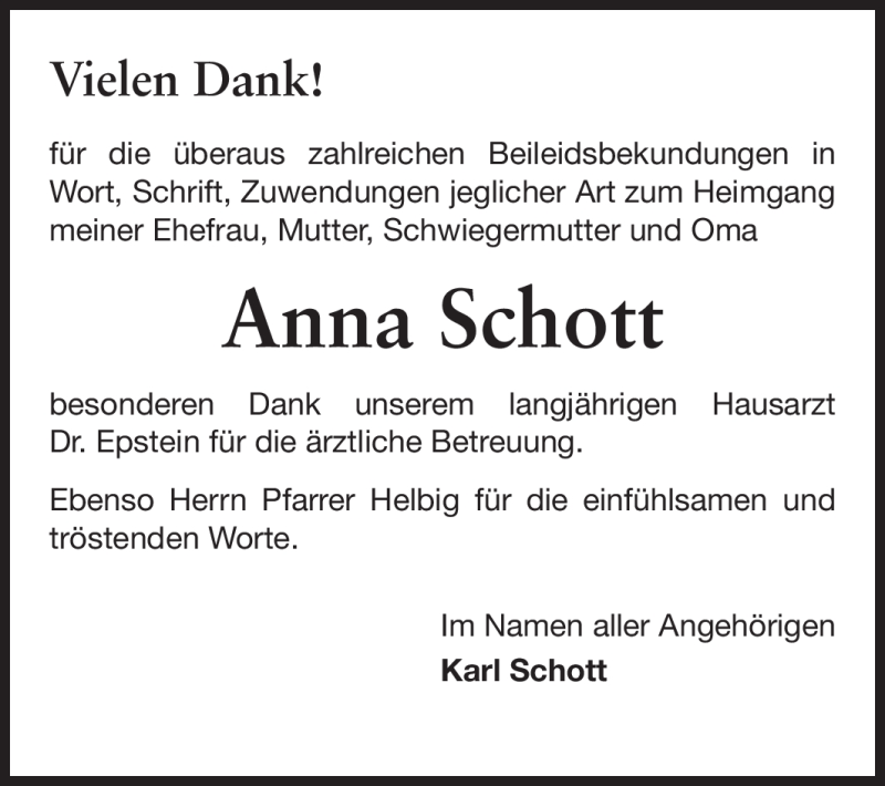 Traueranzeigen von Anna Schott | www.vrm-trauer.de