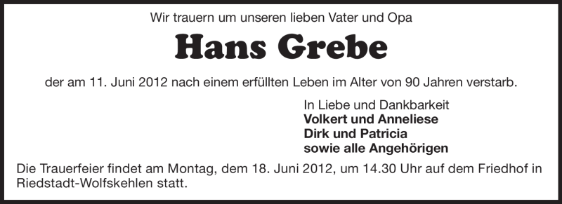Traueranzeigen von Hans Grebe | www.vrm-trauer.de