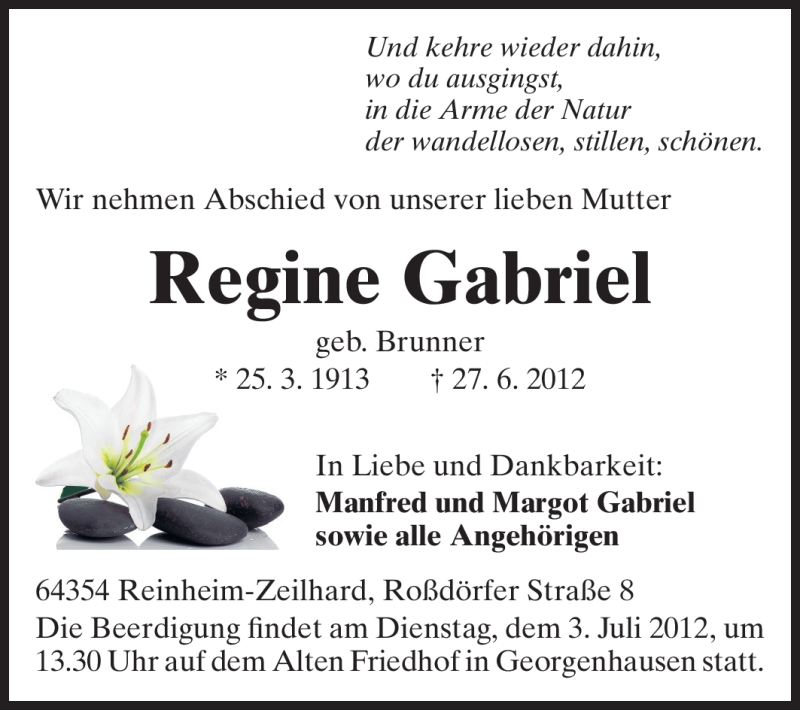 Traueranzeigen von Regine Gabriel | www.vrm-trauer.de