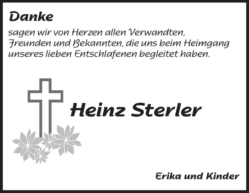 Traueranzeigen von Heinz Sterler | www.vrm-trauer.de