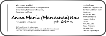 Traueranzeigen von Anna Maria Rau | www.vrm-trauer.de