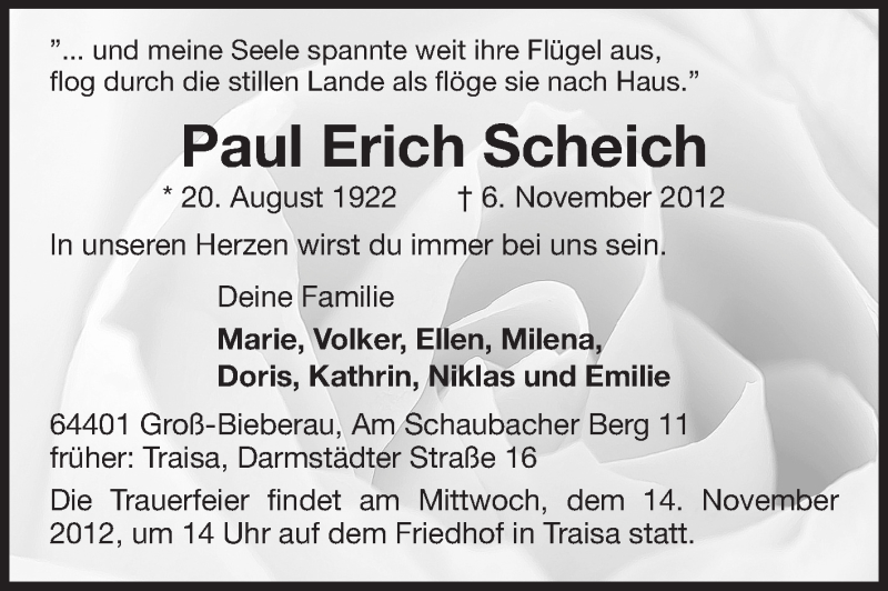 Traueranzeigen von Paul Erich Scheich | www.vrm-trauer.de
