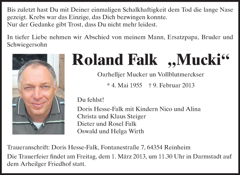 Traueranzeigen von Roland Falk | www.vrm-trauer.de