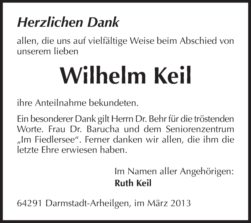 Traueranzeigen von Wilhelm Keil | www.vrm-trauer.de