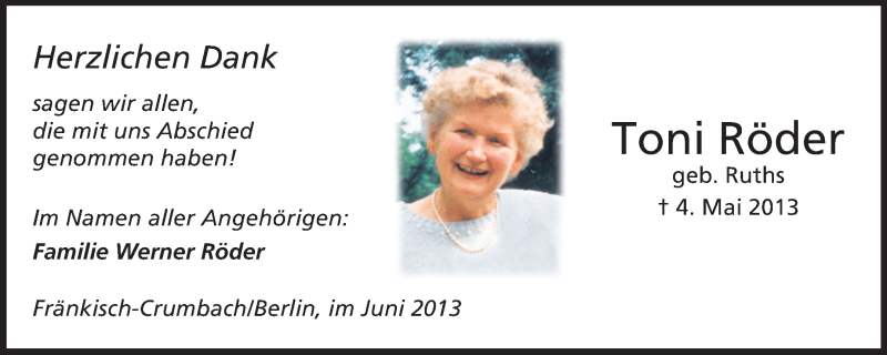 Traueranzeigen von Toni Röder | www.vrm-trauer.de