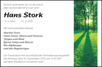 Traueranzeigen von Hans Stork | www.vrm-trauer.de