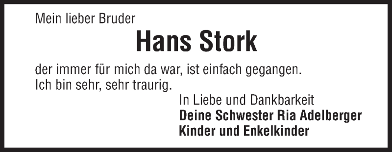 Traueranzeigen von Hans Stork | www.vrm-trauer.de