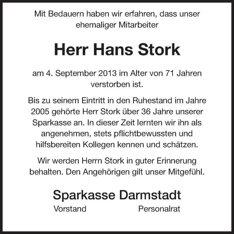 Traueranzeigen von Hans Stork | www.vrm-trauer.de