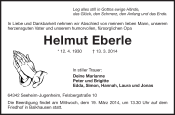 Traueranzeigen von Helmut Eberle | www.vrm-trauer.de