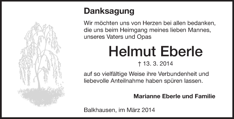 Traueranzeigen von Helmut Eberle | www.vrm-trauer.de