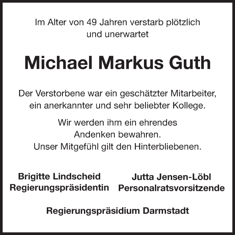 Traueranzeigen von Michael Markus Guth | www.vrm-trauer.de