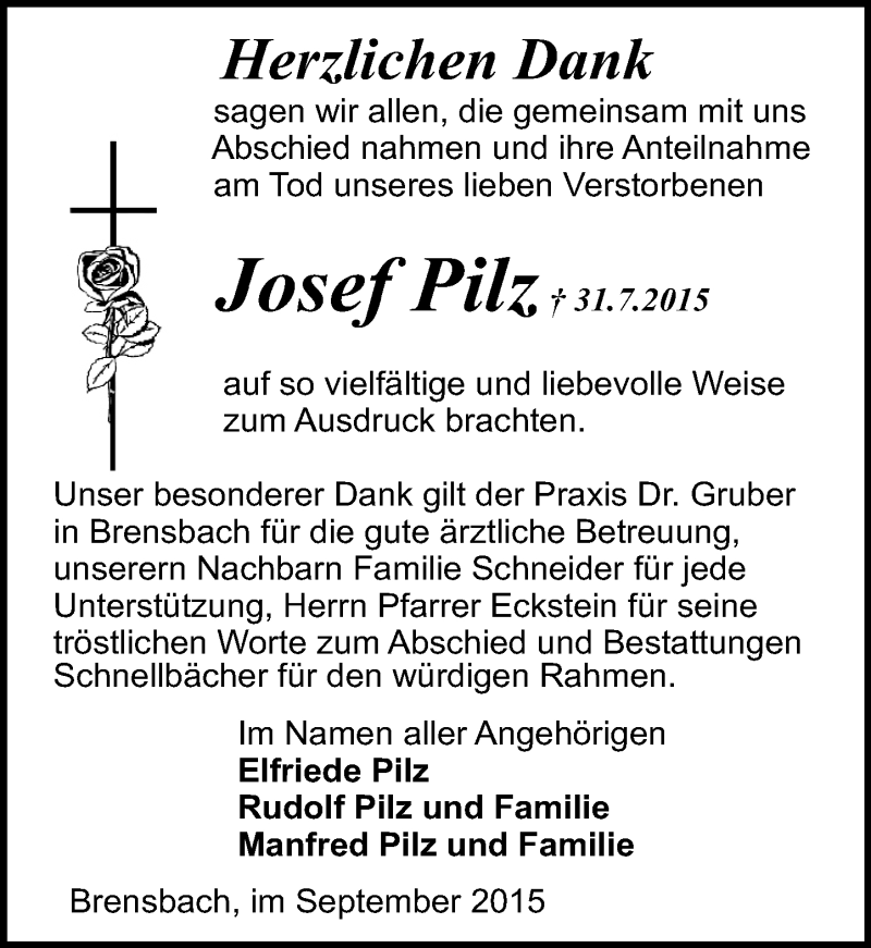 Traueranzeigen von Josef Pilz | www.vrm-trauer.de