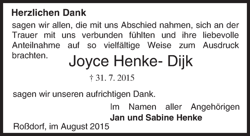 Traueranzeigen von Joyce Henke-Dijk | www.vrm-trauer.de