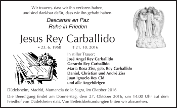 Traueranzeigen von Jesus Rey Carballido | www.vrm-trauer.de