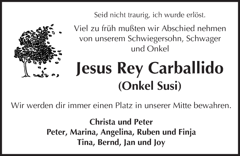Traueranzeigen von Jesus Rey Carballido | www.vrm-trauer.de
