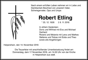 Traueranzeigen von Robert Etling | www.vrm-trauer.de