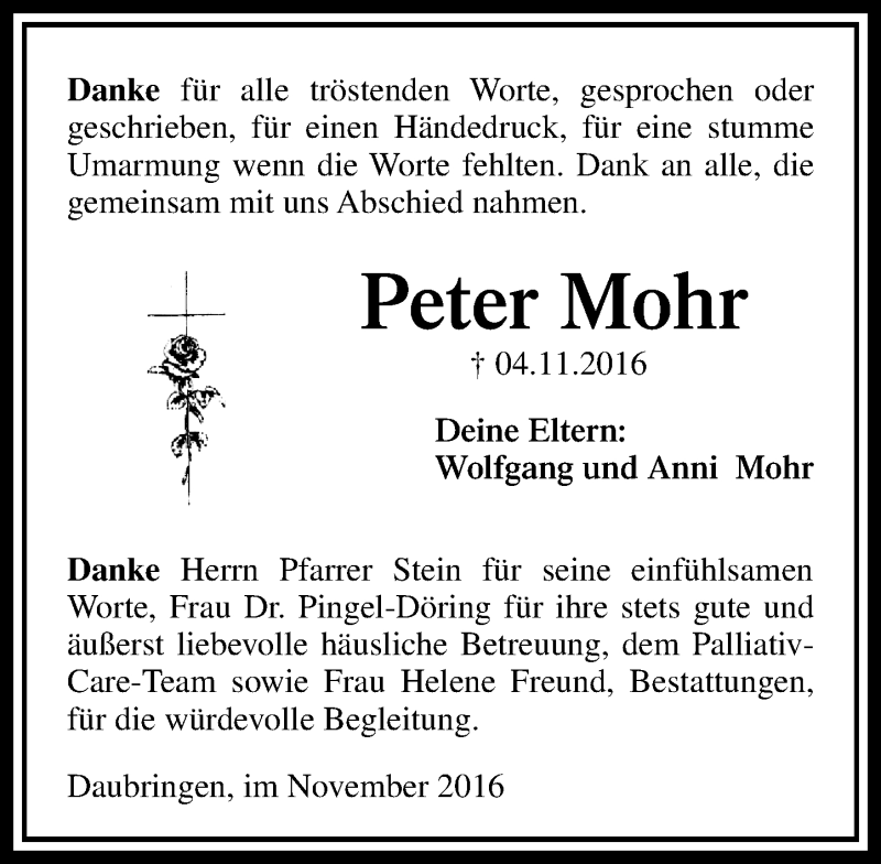 Traueranzeigen von Peter Mohr | www.vrm-trauer.de