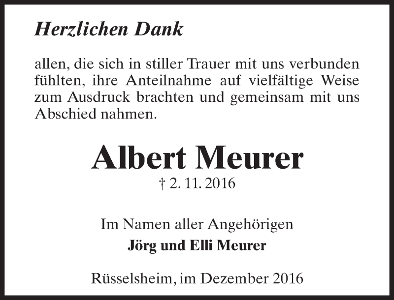 Traueranzeigen von Albert Meurer | www.vrm-trauer.de