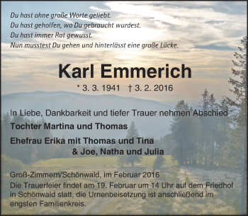 Traueranzeigen von Karl Emmerich | www.vrm-trauer.de