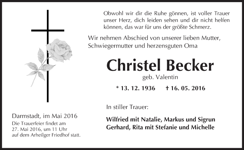 Traueranzeigen von Christel Becker | www.vrm-trauer.de