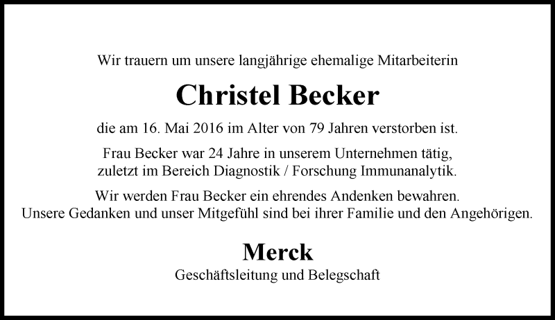 Traueranzeigen von Christel Becker | www.vrm-trauer.de