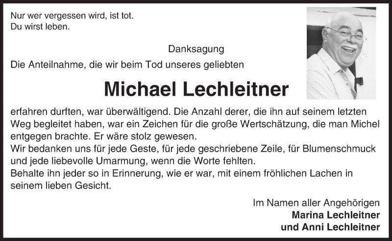 Traueranzeigen von Michael Lechleitner | www.vrm-trauer.de