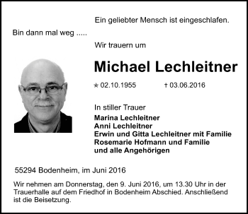 Traueranzeigen von Michael Lechleitner | www.vrm-trauer.de