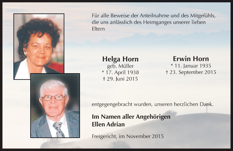 Traueranzeigen von Helga Horn | www.vrm-trauer.de