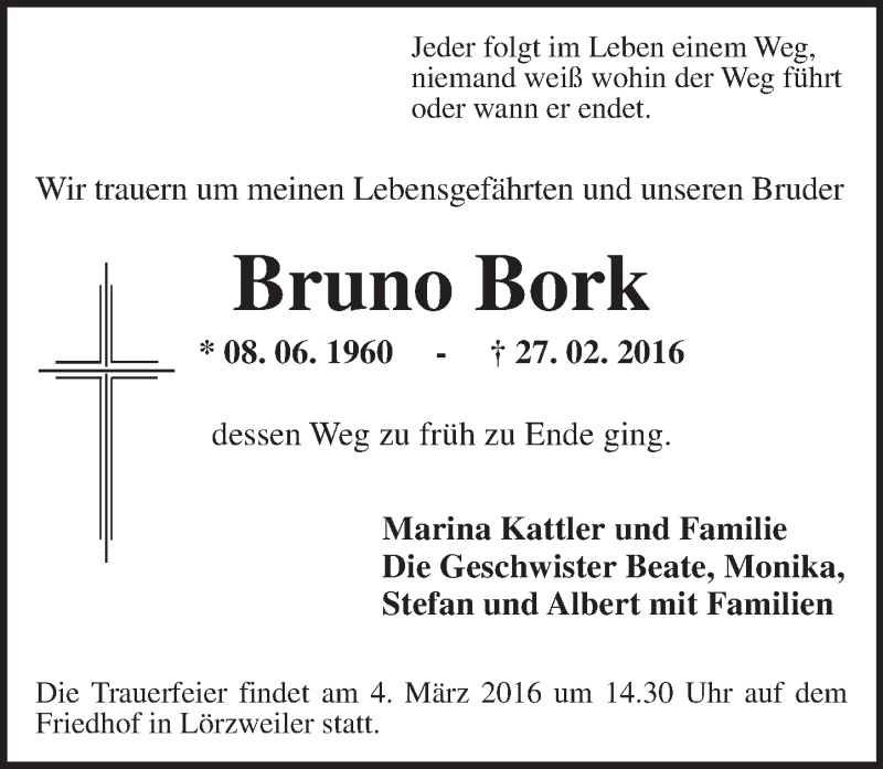 Traueranzeigen von Bruno Bork | www.vrm-trauer.de