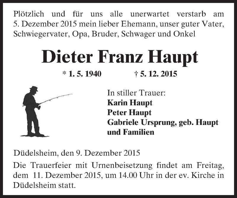 Traueranzeigen von Dieter Franz Haupt | www.vrm-trauer.de