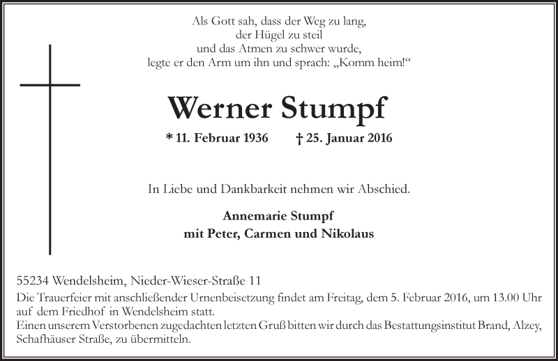 Traueranzeigen von Werner Stumpf | www.vrm-trauer.de