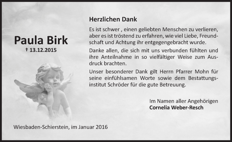 Traueranzeigen von Paula Birk | www.vrm-trauer.de