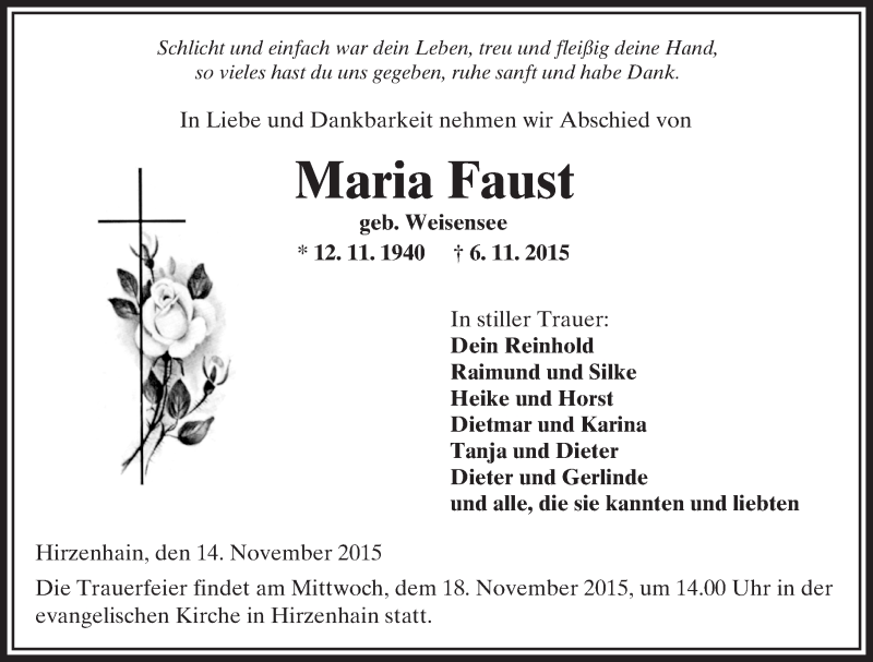 Traueranzeigen von Maria Faust | www.vrm-trauer.de