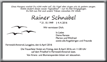 Traueranzeigen von Rainer Schnabel | www.vrm-trauer.de