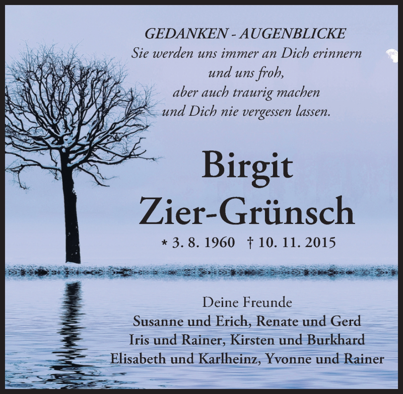 Traueranzeigen von Birgit Zier-Grünsch | www.vrm-trauer.de