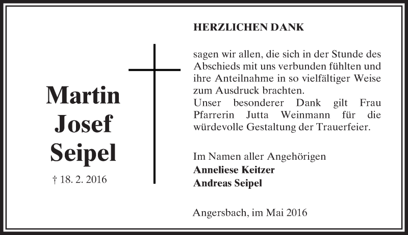 Traueranzeigen von Martin Josef Seipel | www.vrm-trauer.de