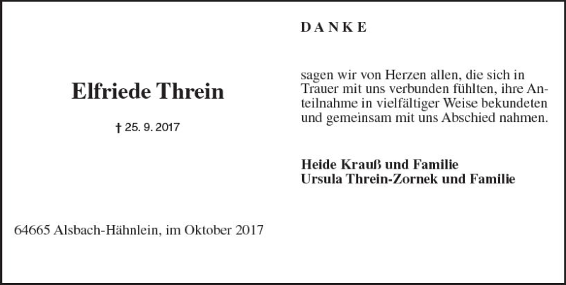 Traueranzeigen von Elfriede Threin | www.vrm-trauer.de