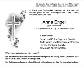 Traueranzeigen von Anna Engel | www.vrm-trauer.de