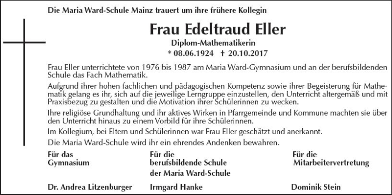 Traueranzeigen von Edeltraud Eller | www.vrm-trauer.de