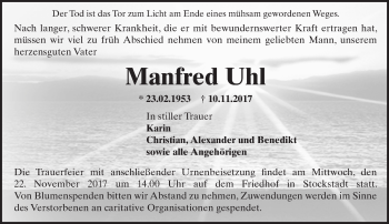 Traueranzeigen von Manfred Uhl | www.vrm-trauer.de