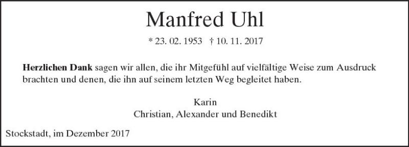 Traueranzeigen von Manfred Uhl | www.vrm-trauer.de